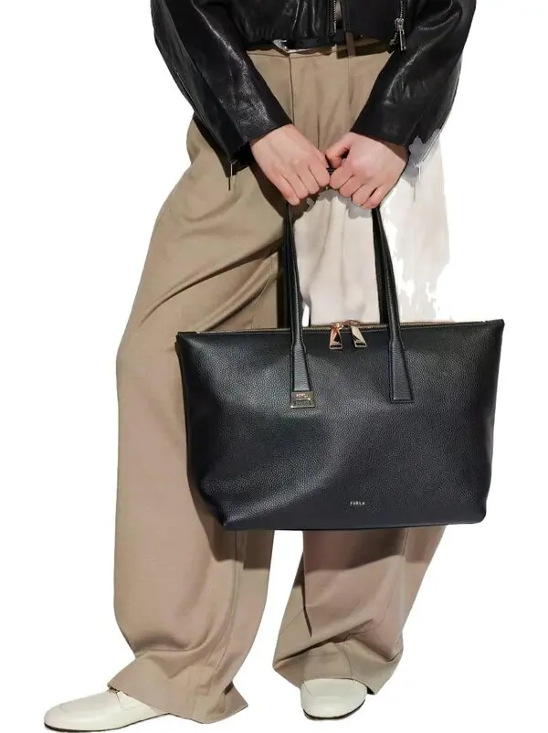 Furla Zip Leather Tote Bag - Black