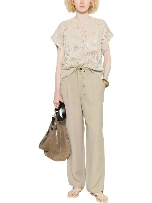 Brunello Cucinelli Open Knit Round Neck Sweater - Neutrals