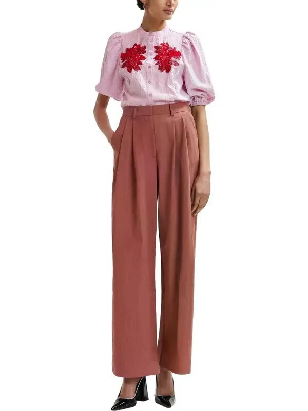Essentiel Antwerp Floral Embellished Puff Sleeve Shirt - Pink