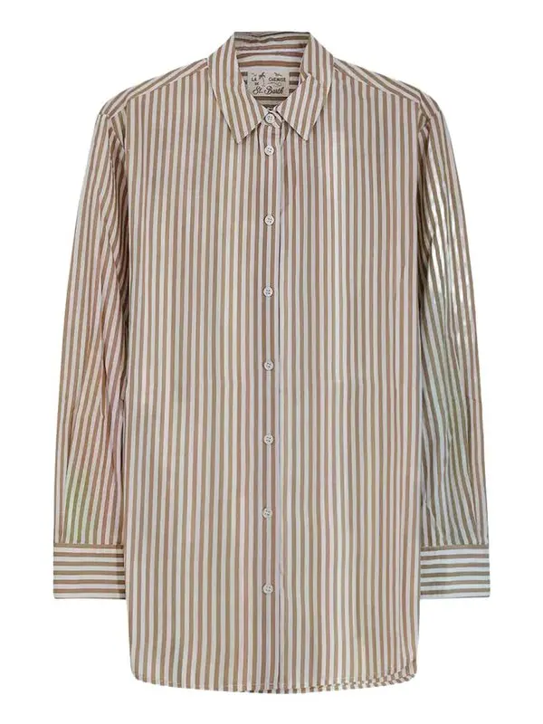 MC2 SAINT BARTH Striped Logo Embroidered Shirt - Neutrals