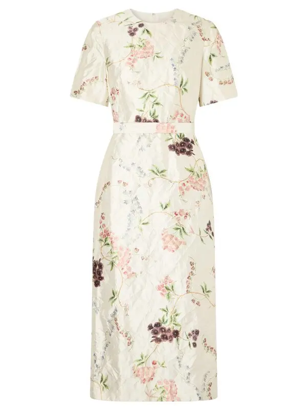 Erdem Belted Floral-print Crinkled Satin Midi Dress - Multi