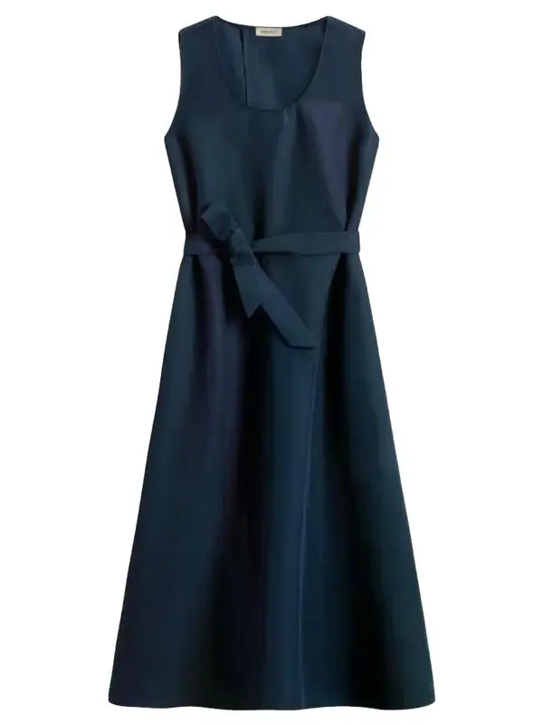 Woolrich Belted Midi Dress With Round Neck - Blue