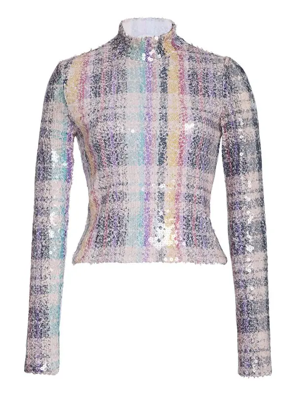 Brandon Maxwell Embellished High Neck Top - Plaid