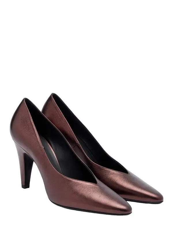 Alaïa Metallic Leather Pointed Toe Pumps - Brown