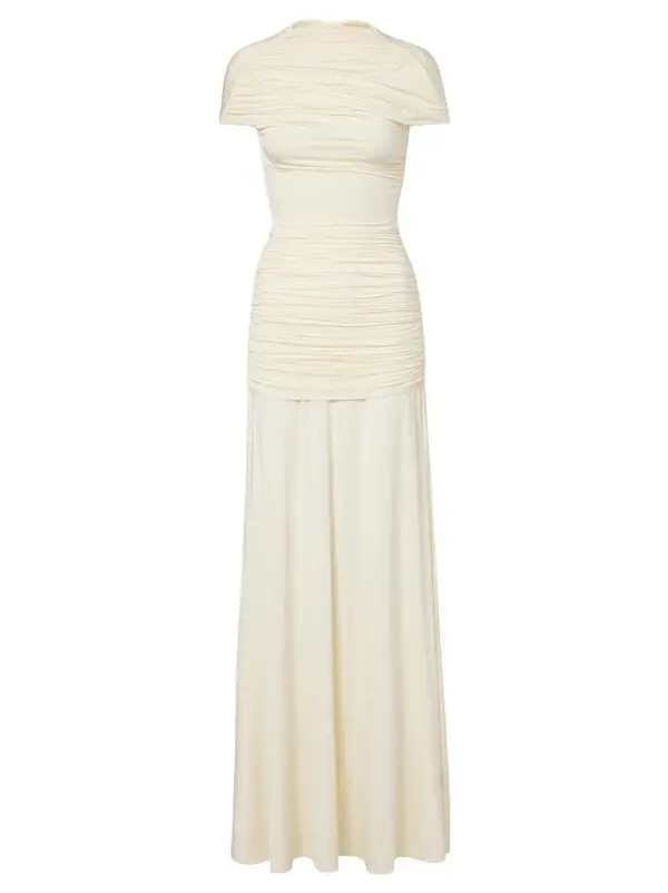 SELF-PORTRAIT Draped Jersey Gown - Yellow