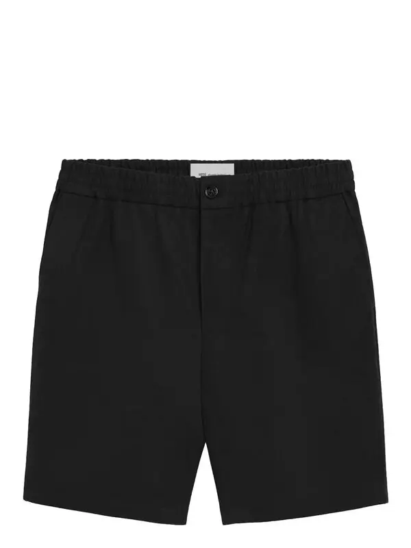 AMI Paris Cotton Gabardine Elasticated Waist Shorts - Black