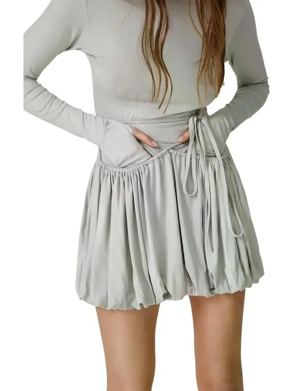 PNK Drawstring Gathered Mini Dress - Grey