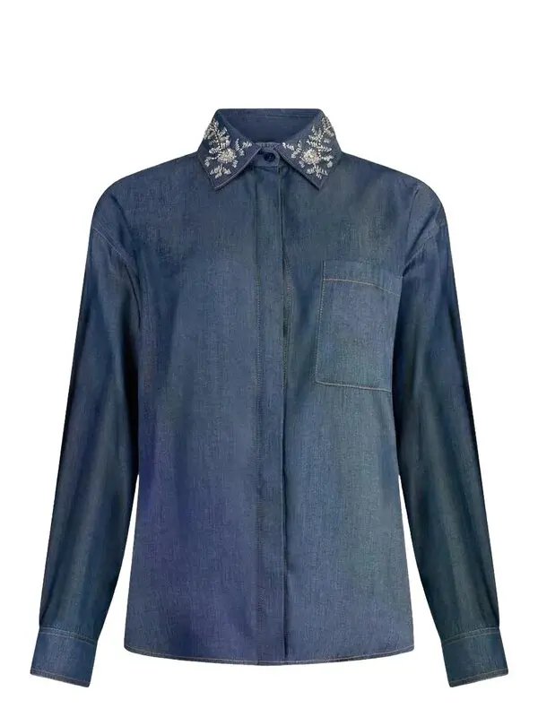 Liu Jo Detachable Collar Denim Shirt - Blue