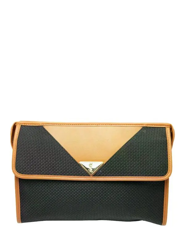 Saint Laurent Leather Trimmed Coated Canvas Clutch Bag - Black