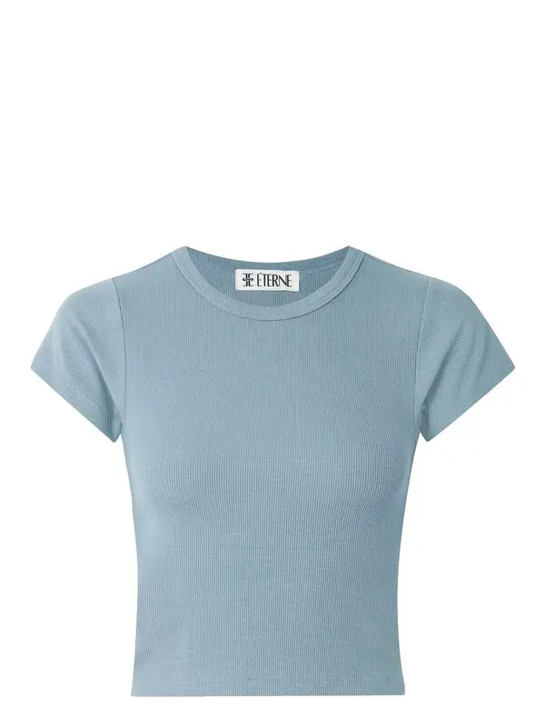 Eterne Chloe Ribbed Stretch-jersey Cropped T-shirt - Blue