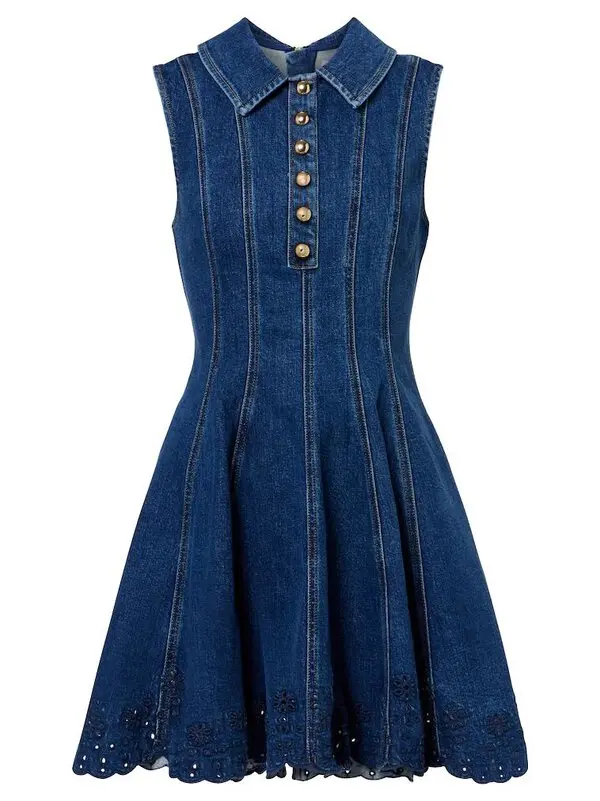 SELF-PORTRAIT Broderie Anglaise Denim Minidress - Blue