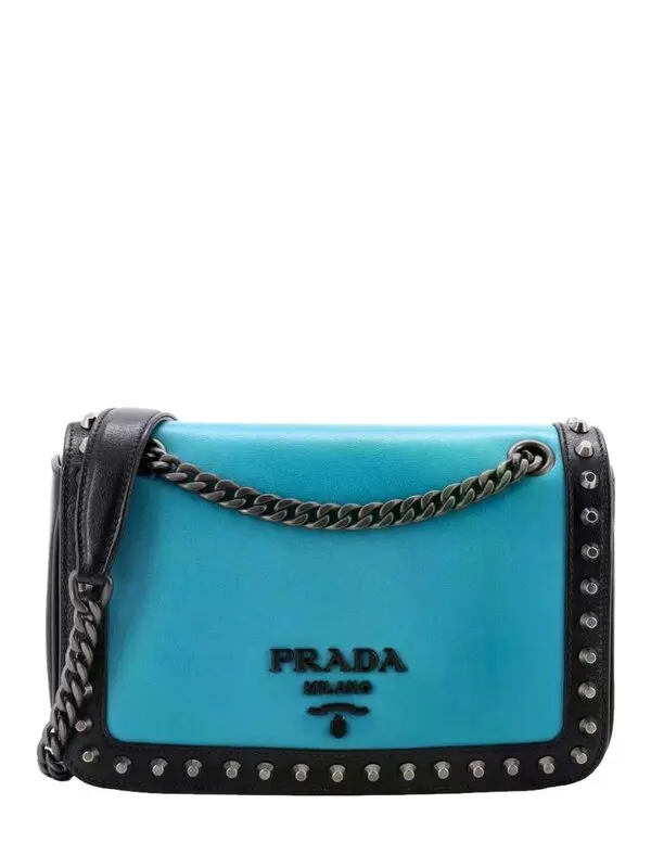 Prada Chain Flap Bag Studded Glace Calf Small Crossbody Bag - Black