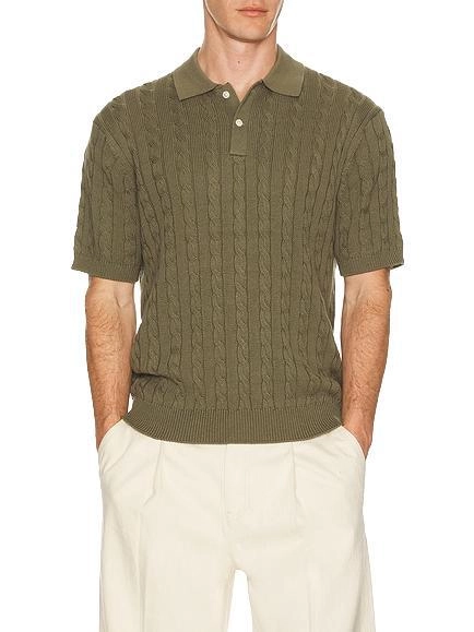 BEAMS Knit Polo Cable - Olive