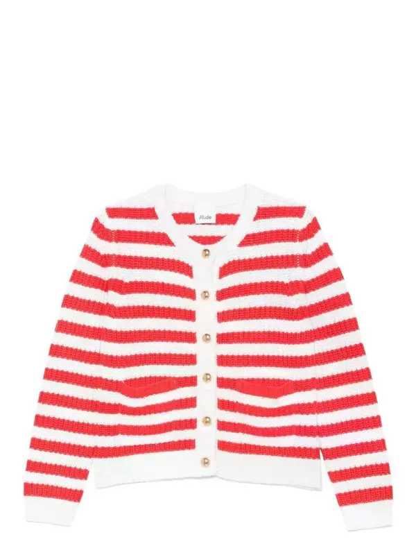 ALLUDE Striped Buttoned Cardigan - Red