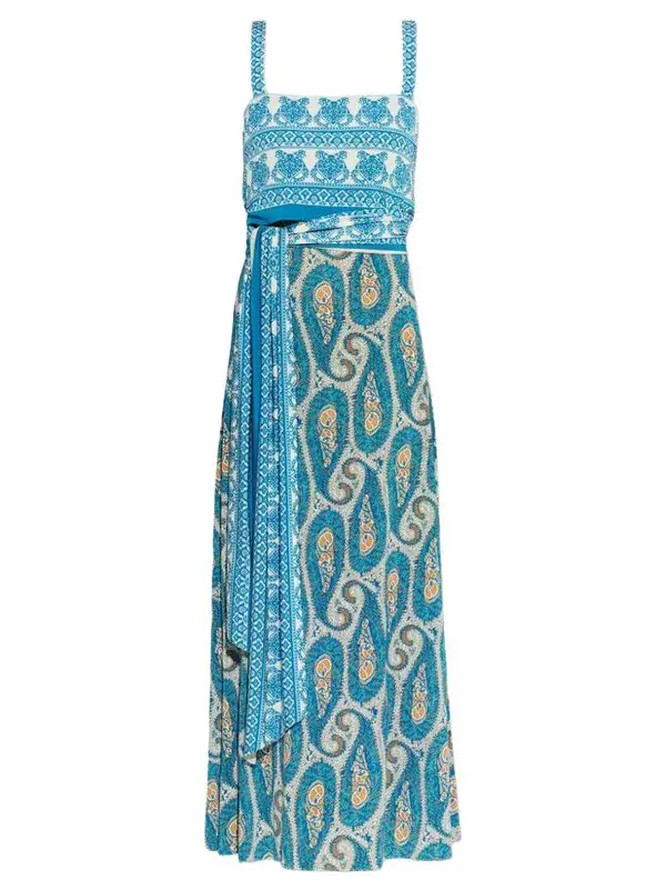 Etro Paisley Print Maxi Dress With Tie Waist - Blue