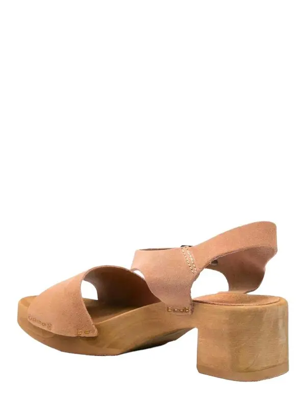 BOSABO Suede Ankle Strap Block Heel Sandals - Brown