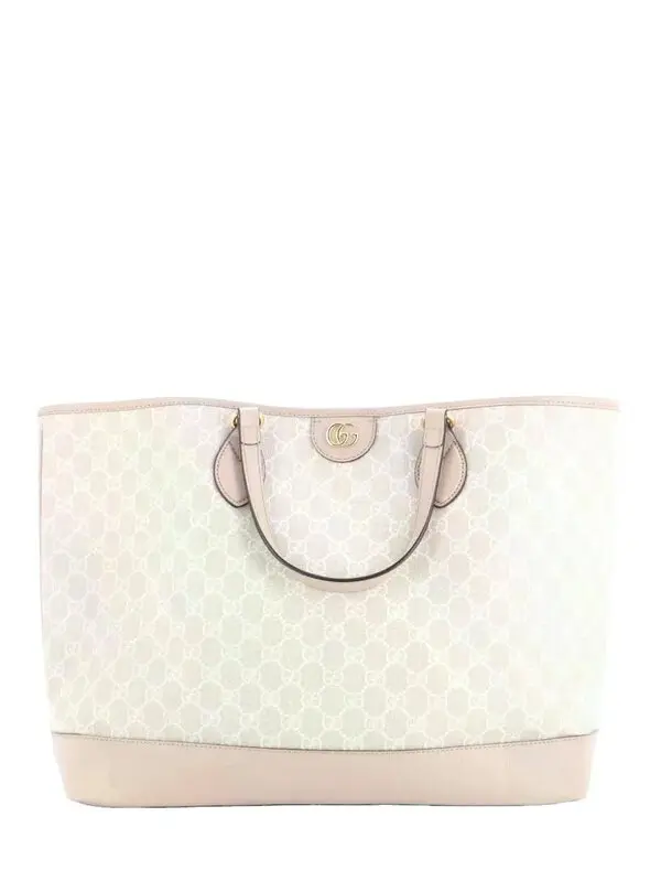 Gucci Ophidia Top Handle Shopping Gg Coated Canvas And Leather Medium Tote Bag - Neutrals
