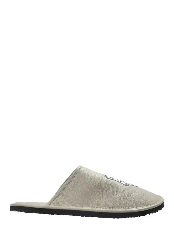 Off-White Logo Print Leather Slippers - Grey
