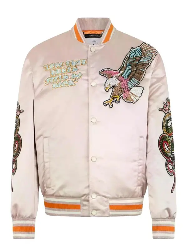 Philipp Plein Embellished Satin Bomber Jacket - Neutrals