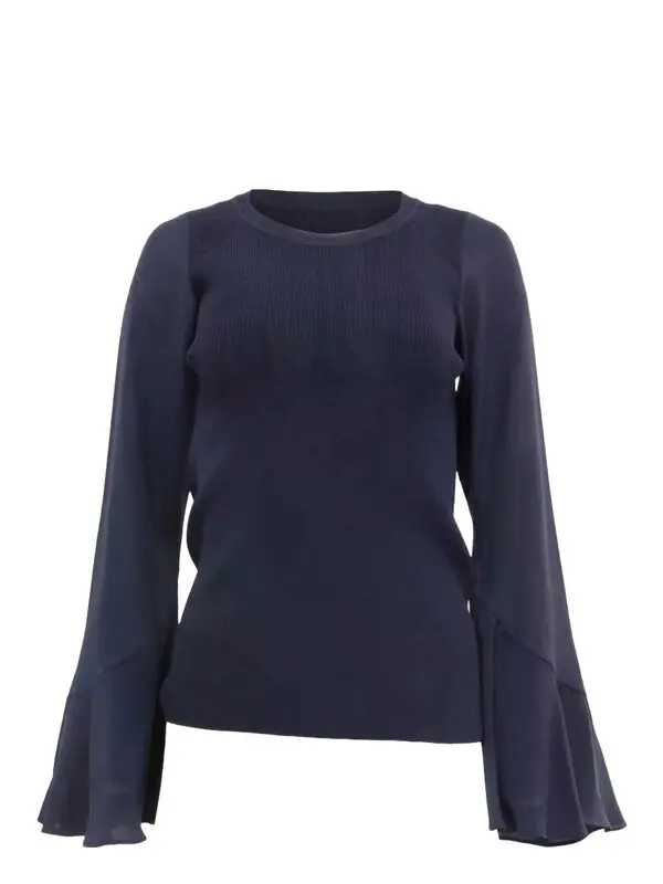Sandro Ribbed Bell Sleeve Crew Neck Top - Blue