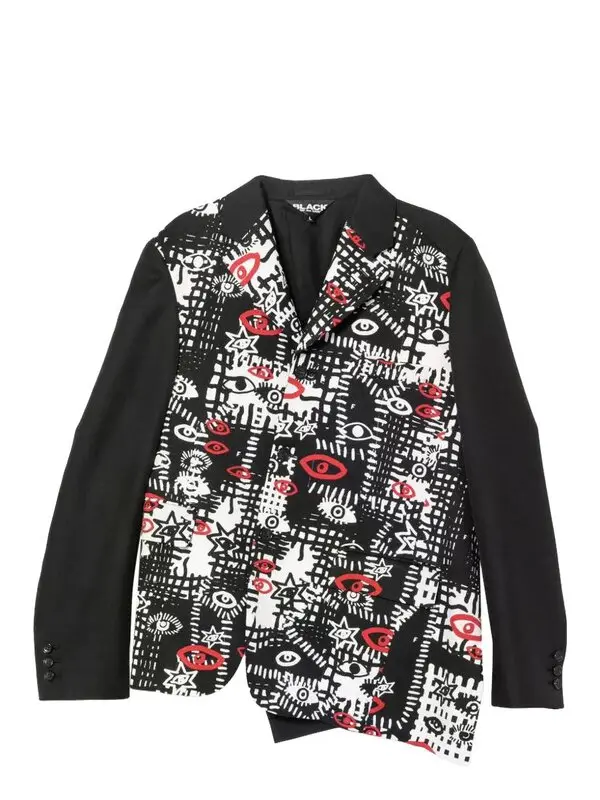 Comme Des Garçons Asymmetric Graphic Print Blazer - Black