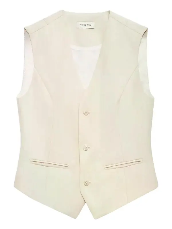 ANINE BING Mario Button V-neck Waistcoat - Neutrals