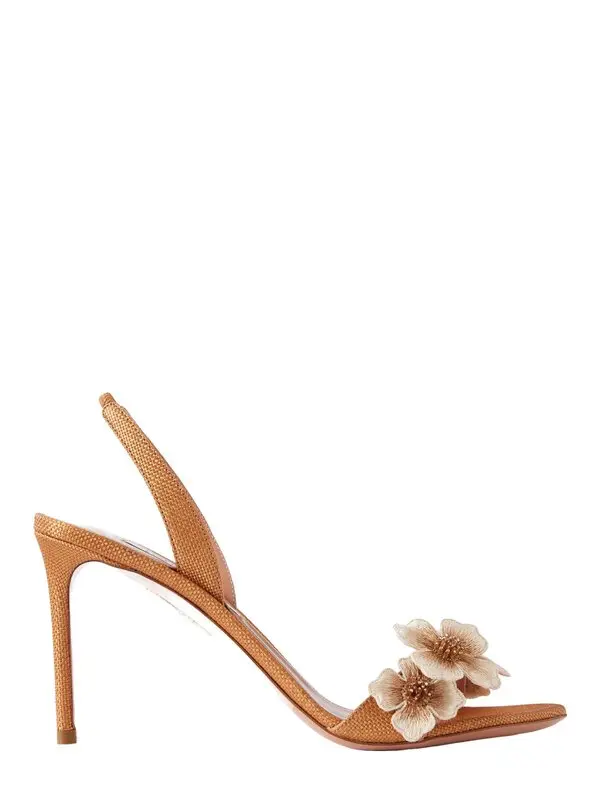 AQUAZZURA Passionflower 85 Embellished Raffia Slingback Sandals - Brown