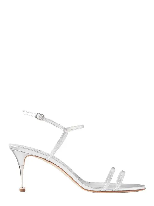 Manolo Blahnik Ciagalo 70 Metallic Leather Sandals - Silver