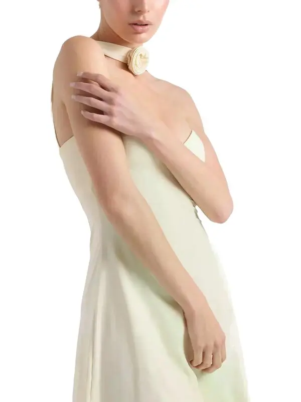 LA REVECHE Arya Rose-embellished Halter-neck Mini Dress - Neutrals