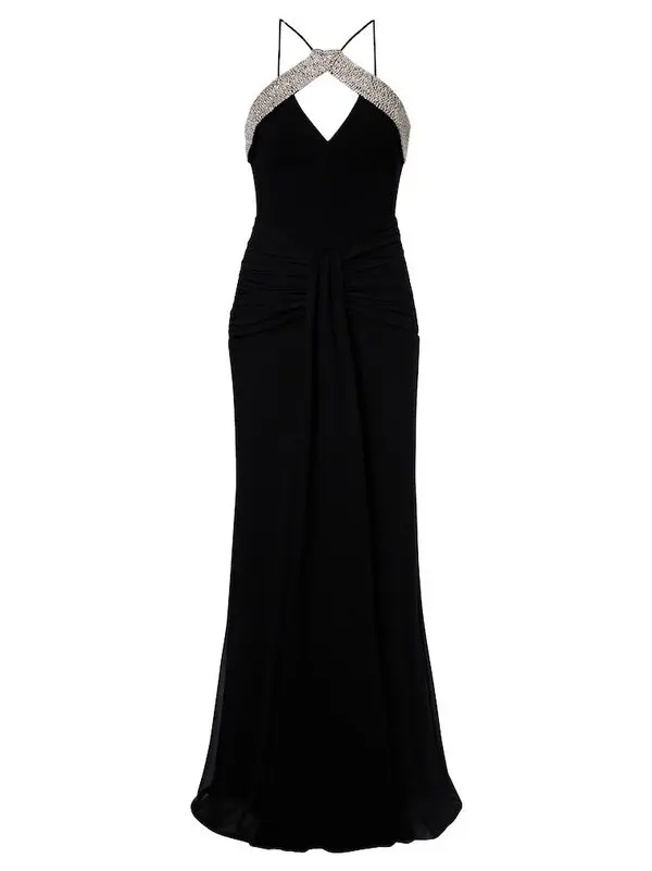 Rebecca Vallance Astros Embellished Draped Gown - Black