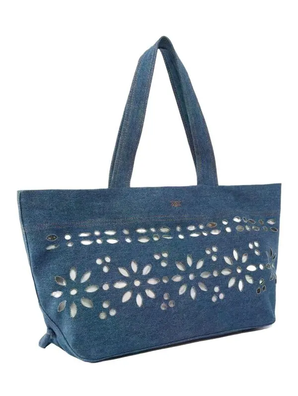 Pinko Floral Cut-out Denim Tote Bag - Blue