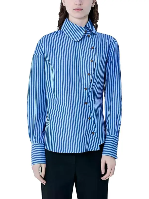 VIVIENNE WESTWOOD Bella Asymmetrical-fastening Striped Shirt - Blue
