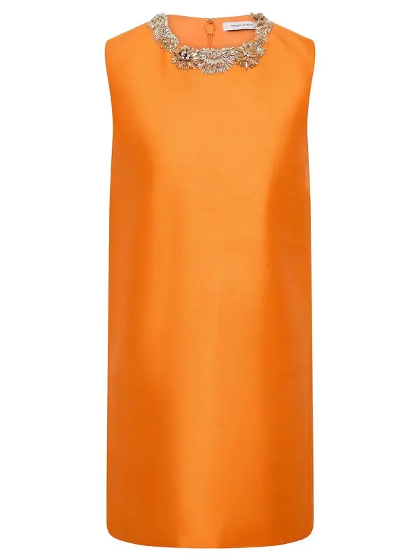 Rachel Gilbert Ludovica Embellished Wool-silk Mini Shift Dress - Orange