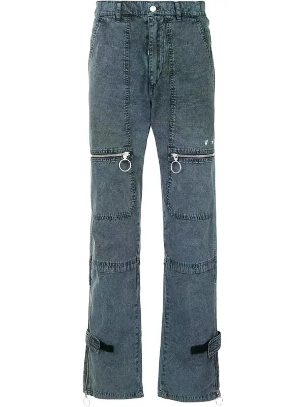 Off-White Zip-detail Straight-leg Trousers - Blue
