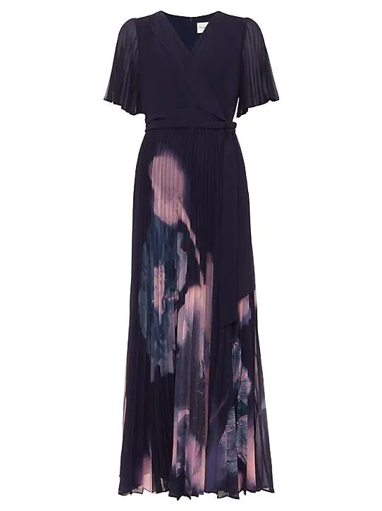 PHASE EIGHT Floral-print Pleated Maxi Dress - Navy