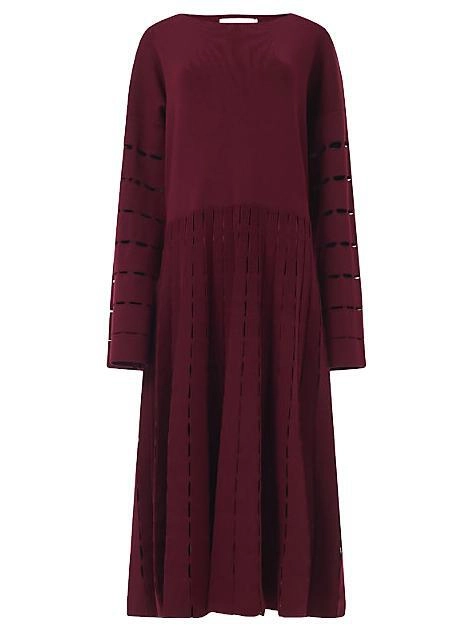 LEEM Patterned Scoop-neck Knitted Midi Dress - Red