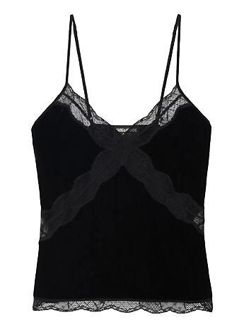 Zadig&Voltaire Cishi Lace-embroidered Velvet Camisole Top - Black