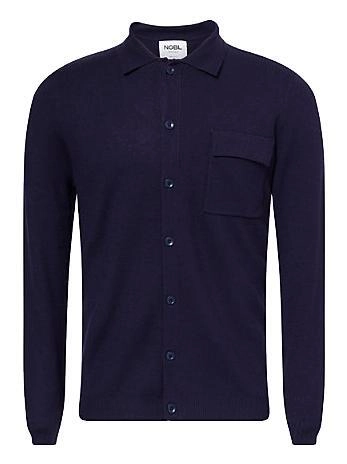 NOBL Koen Long-sleeve Knitted Shirt - Navy