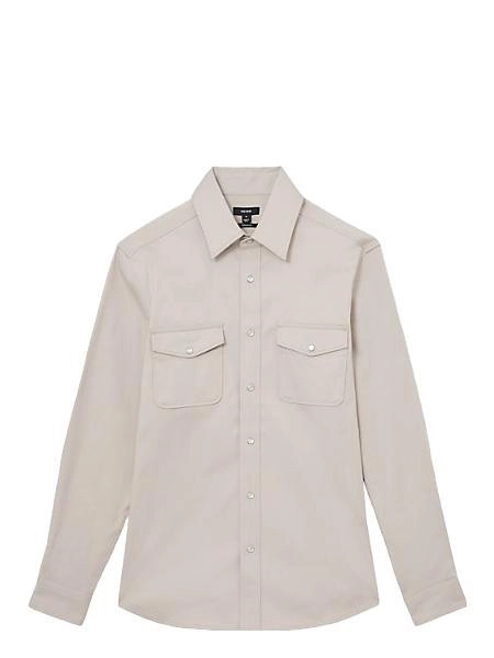 REISS Mcrae Patch-pocket Stretch-cotton Overshirt - Stone