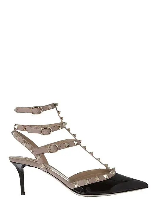 Valentino Garavani Patent-leather Heeled Sandals - Blk/beige