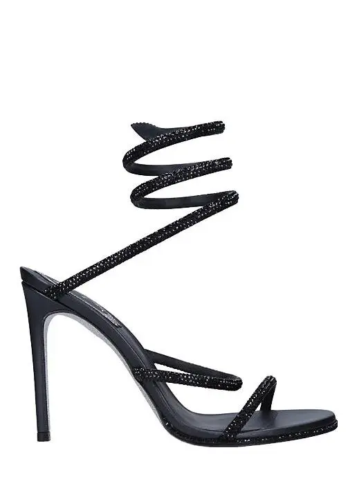 Rene Caovilla Cleo Embellished Leather Stiletto Heeled Sandals - Black