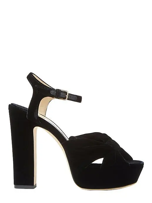 JIMMY CHOO Heloise 120 Bow-embellished Velvet Platform Heeled Sandals - Black