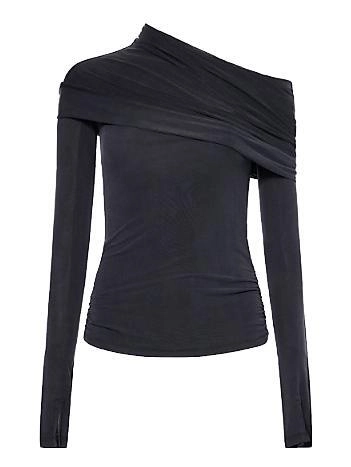 PEACHY DEN Kylie Cold-shoulder Stretch-woven Top - Graphite