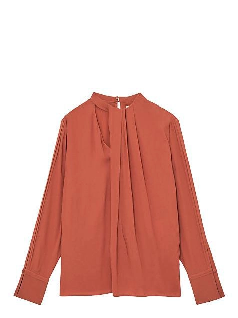 REISS Marta Draped Detail Woven Blouse - Copper