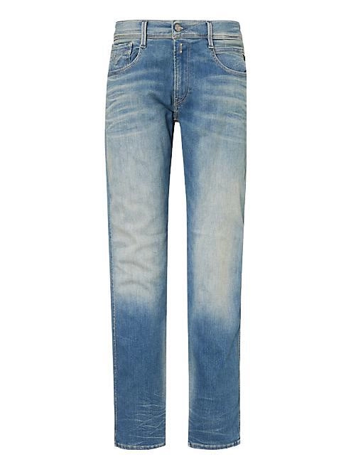 REPLAY Anbass Hyperflex Whiskering Straight-leg Slim Fit Stretch-denim Jeans - Medium Blue