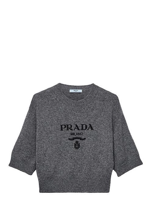 Prada Logo-intarsia Cashmere-wool Blend Knitted Jumper - Grey