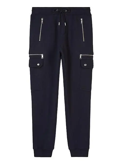 The Kooples Drawstring-waist Zipped-pocket Cotton-jersey Jogging Bottoms - Navy