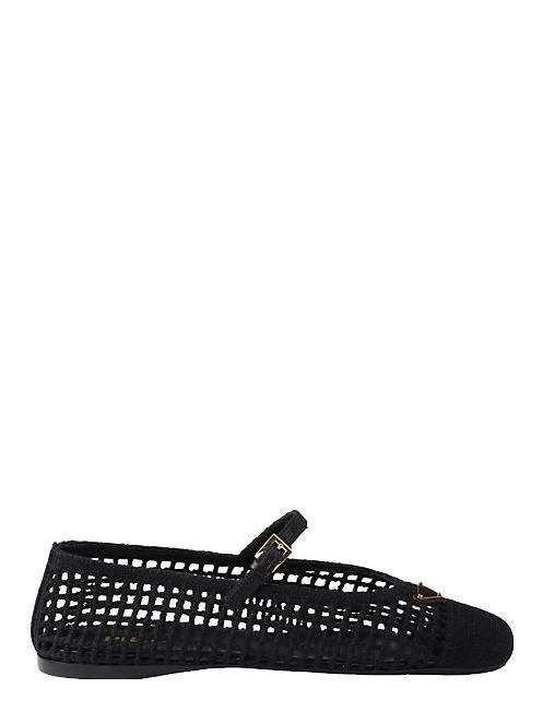 Prada Triangle-logo Crochet Ballerina Flats - Black