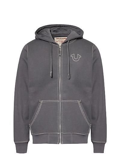 True Religion Big-t Contrast-stitching Relaxed-fit Cotton-blend Hoodie - Iron Gate