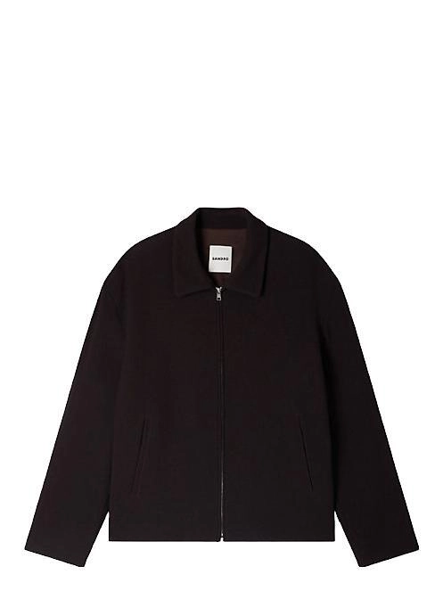 Sandro Zip-up Waffle-texture Woven Jacket - Chocolate
